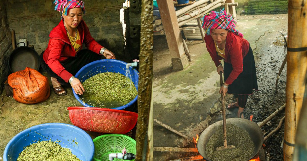 Making Tu Le green rice flakes - a specialty of Vietnam’s northwest region