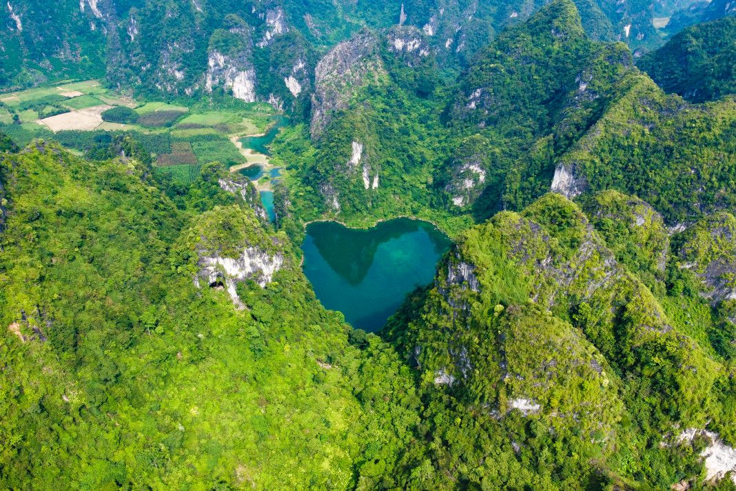 A majestic heart-shaped lake