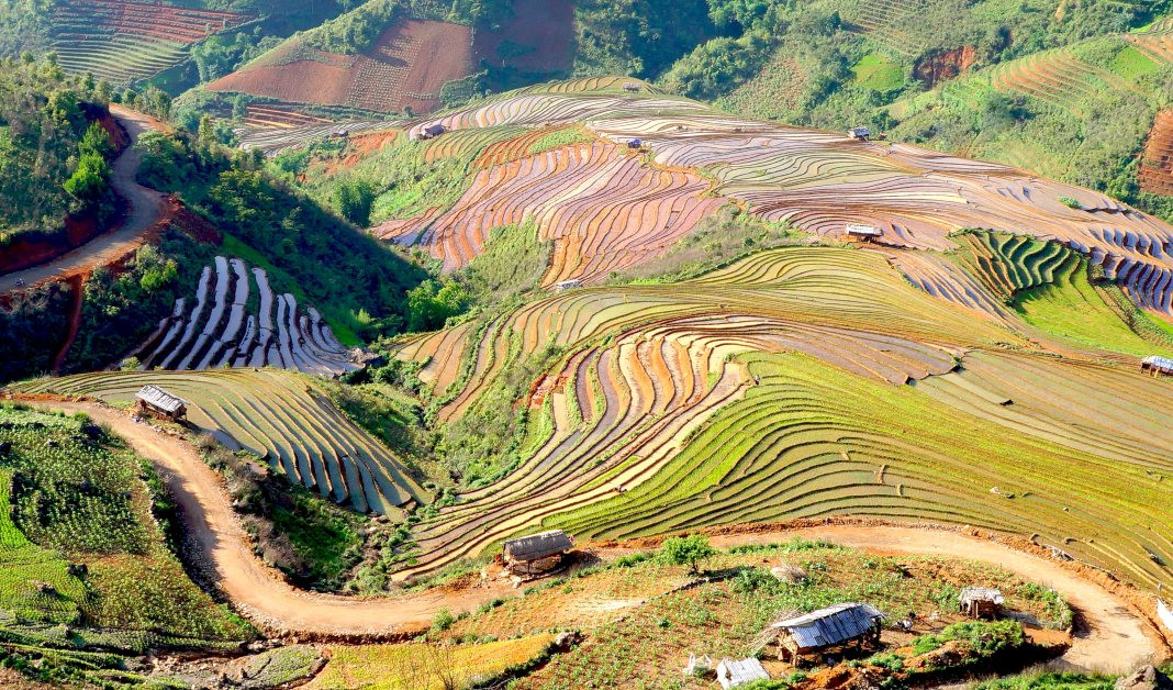Filling terraced rice fields with water