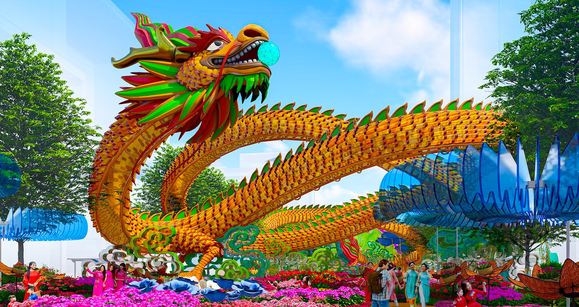 Linh vật rồng 2024 là con giáp kích thước lớn nhất tại Đường hoa Nguyễn Huệ