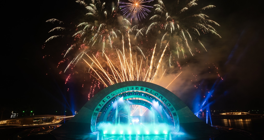 Sunset Town in Phu Quoc Island displays daily artistic fireworks