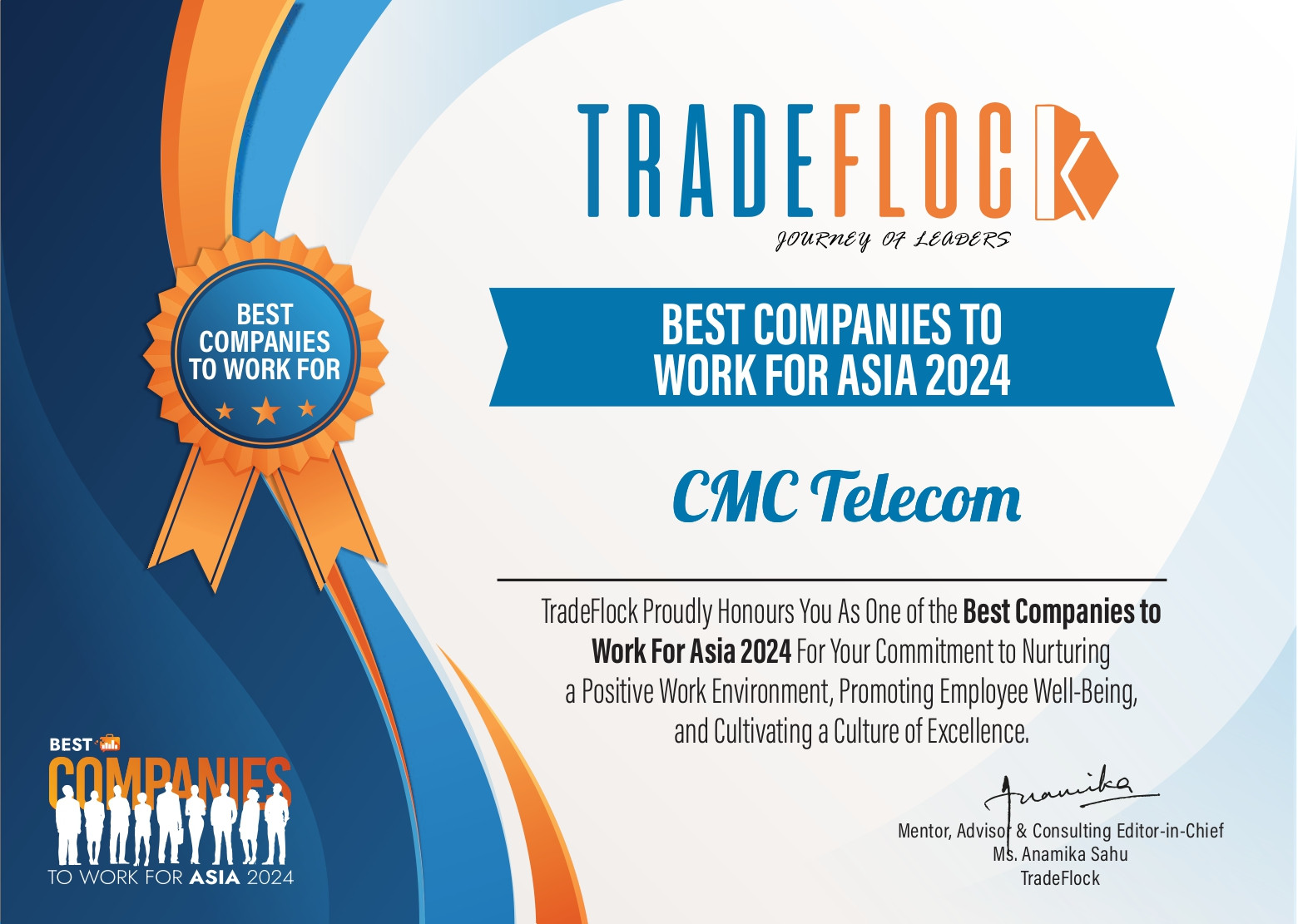 CMC Telecom đạt danh hiệu ‘Nơi làm việc tốt nhất châu Á 2024’