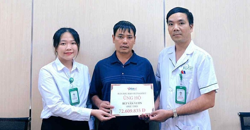 Báo VietNamNet trao hơn 72 triệu đồng giúp đỡ anh Bùi Văn Vươn bị bệnh tim
