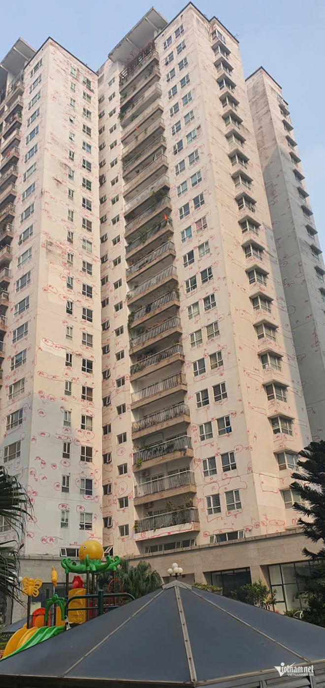 Strange symbols have appeared all over an apartment complex in Hanoi.