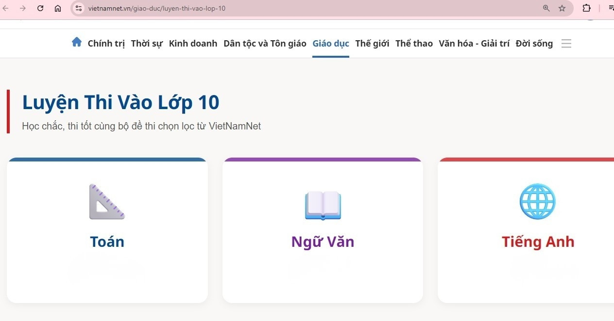 Ra mắt chuyên trang Luyện thi vào lớp 10 trên VietNamNet