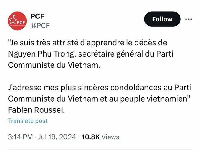 Communist, left-wing political leaders hail Vietnamese Party chief’s ...